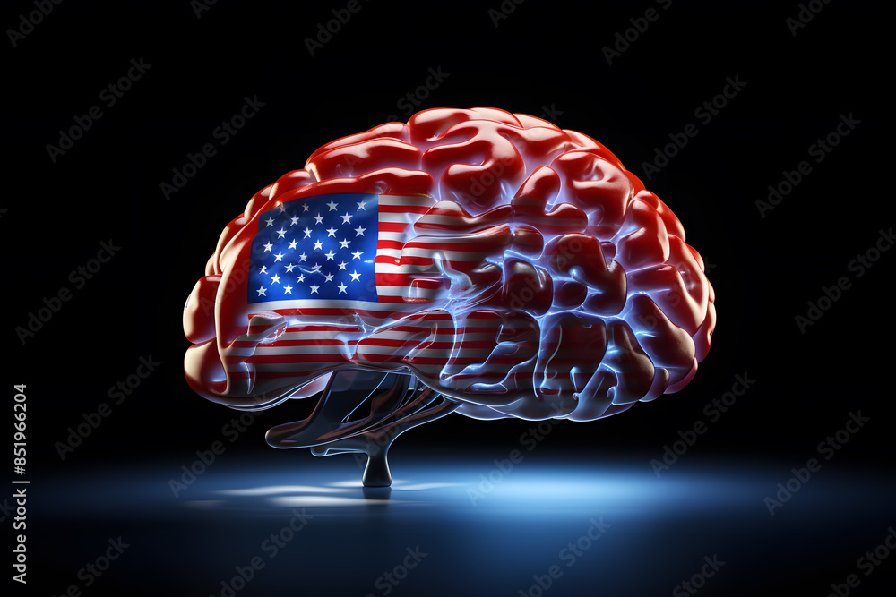 The brain is a human organ painted in the usa american flag, a symbol ...