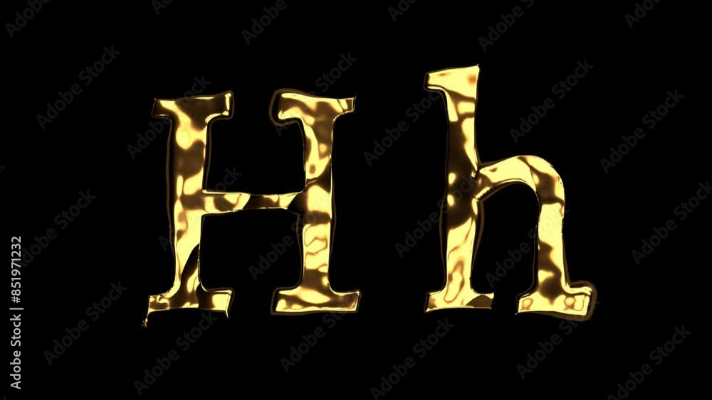 Upper and lower case h alphabet with golden fluid texture, latin script ...