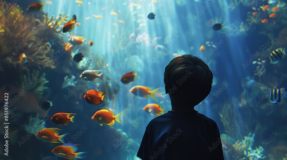Child Watching Fish in Aquarium Stock Illustration | Adobe Stock