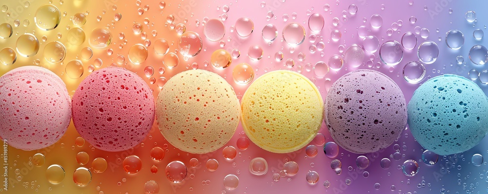 Cosmetic sponges in rainbow hues flat design side view blending beauty ...