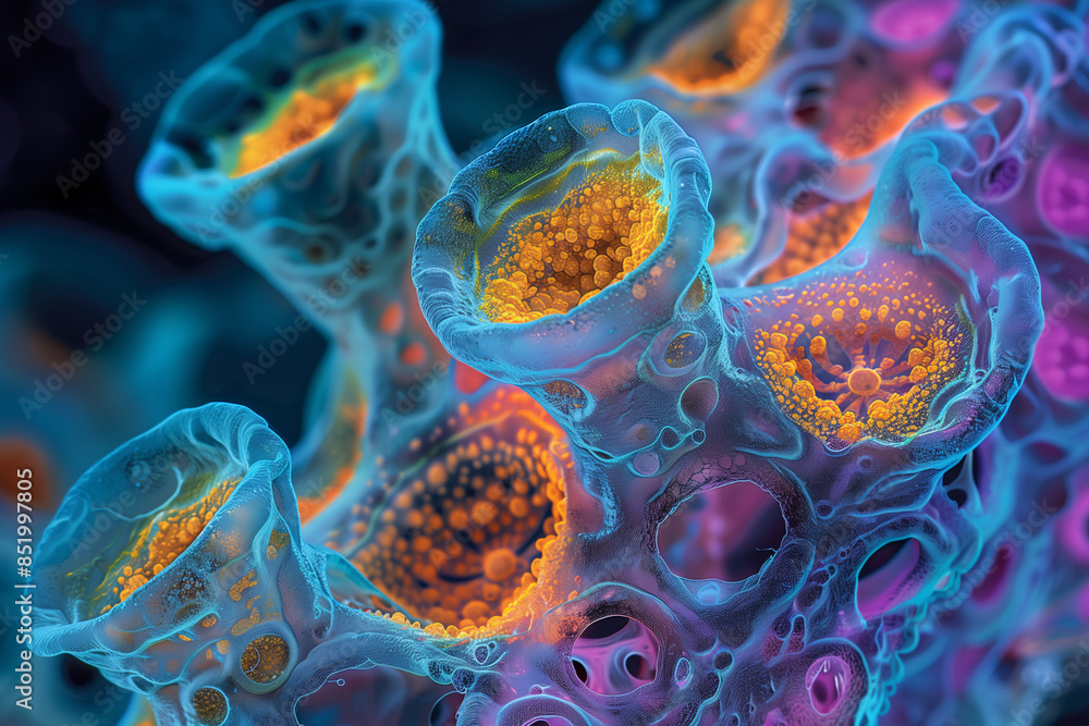 Microscopic image of taste bud sensory cells on the tongue, showing the ...