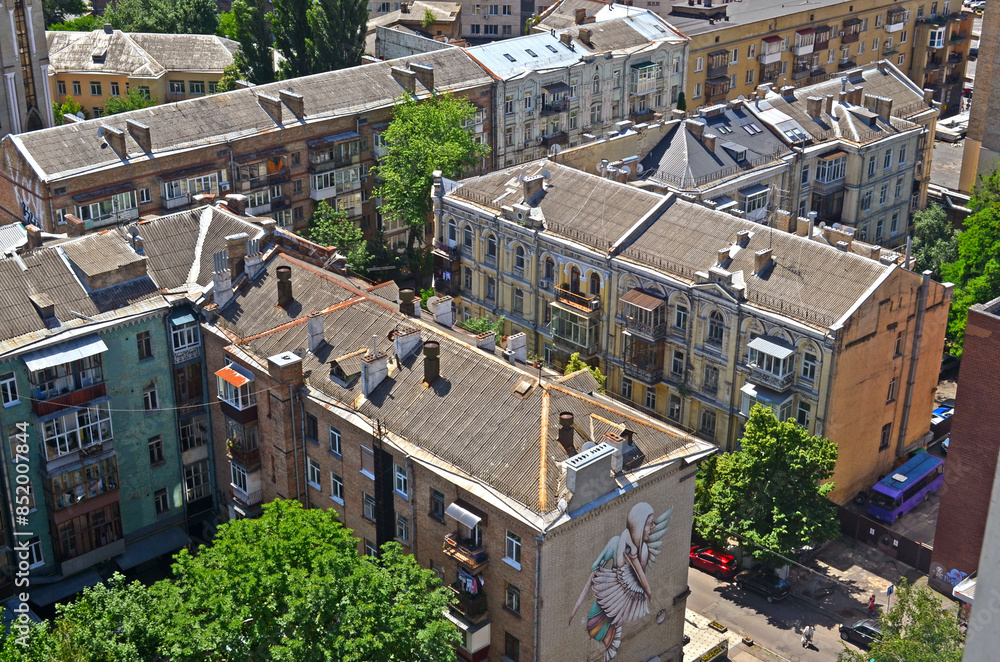 Architectural landscape. Kyiv. Ukraine. 2024. Eclecticism of styles ...