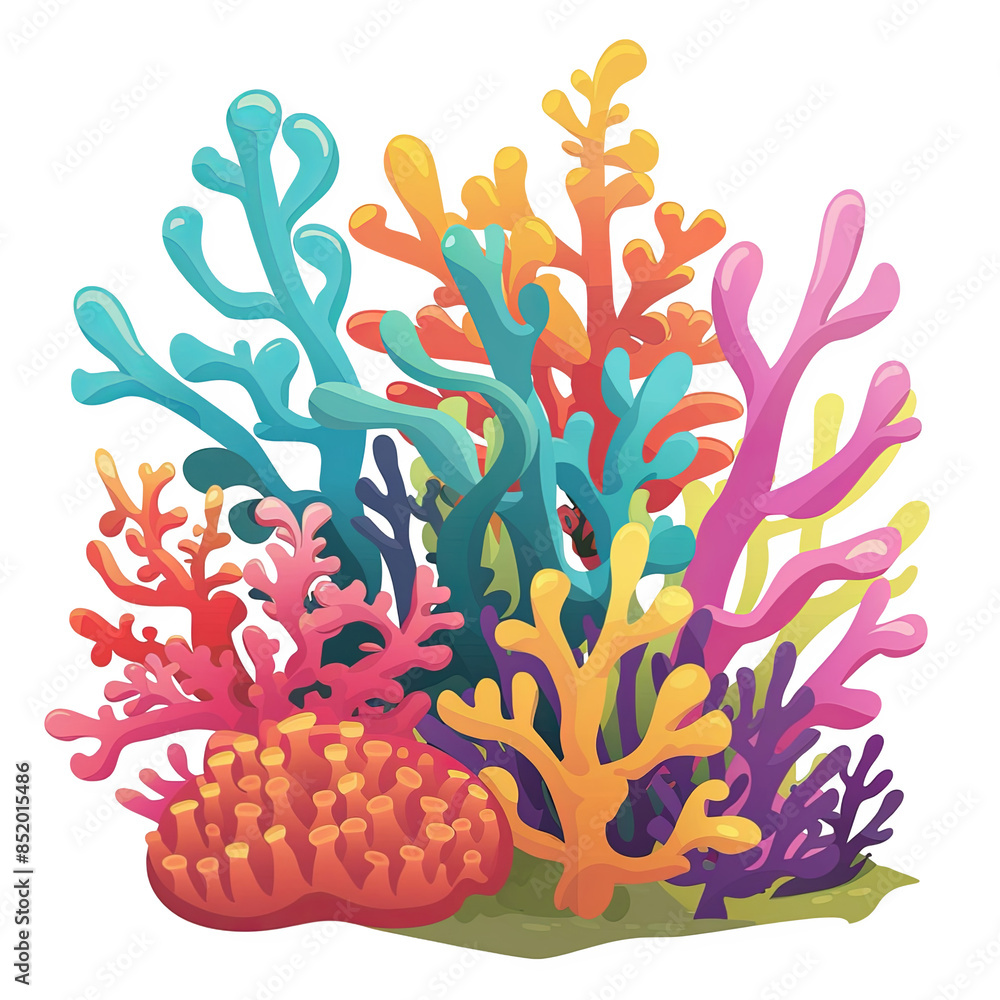 Rainbow colored coral reef, flat artwork design, isolated transparent ...