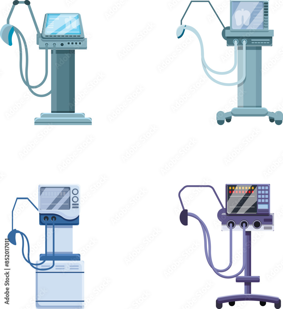 Respiratory ventilator icons set cartoon vector. Equipment for lung ...