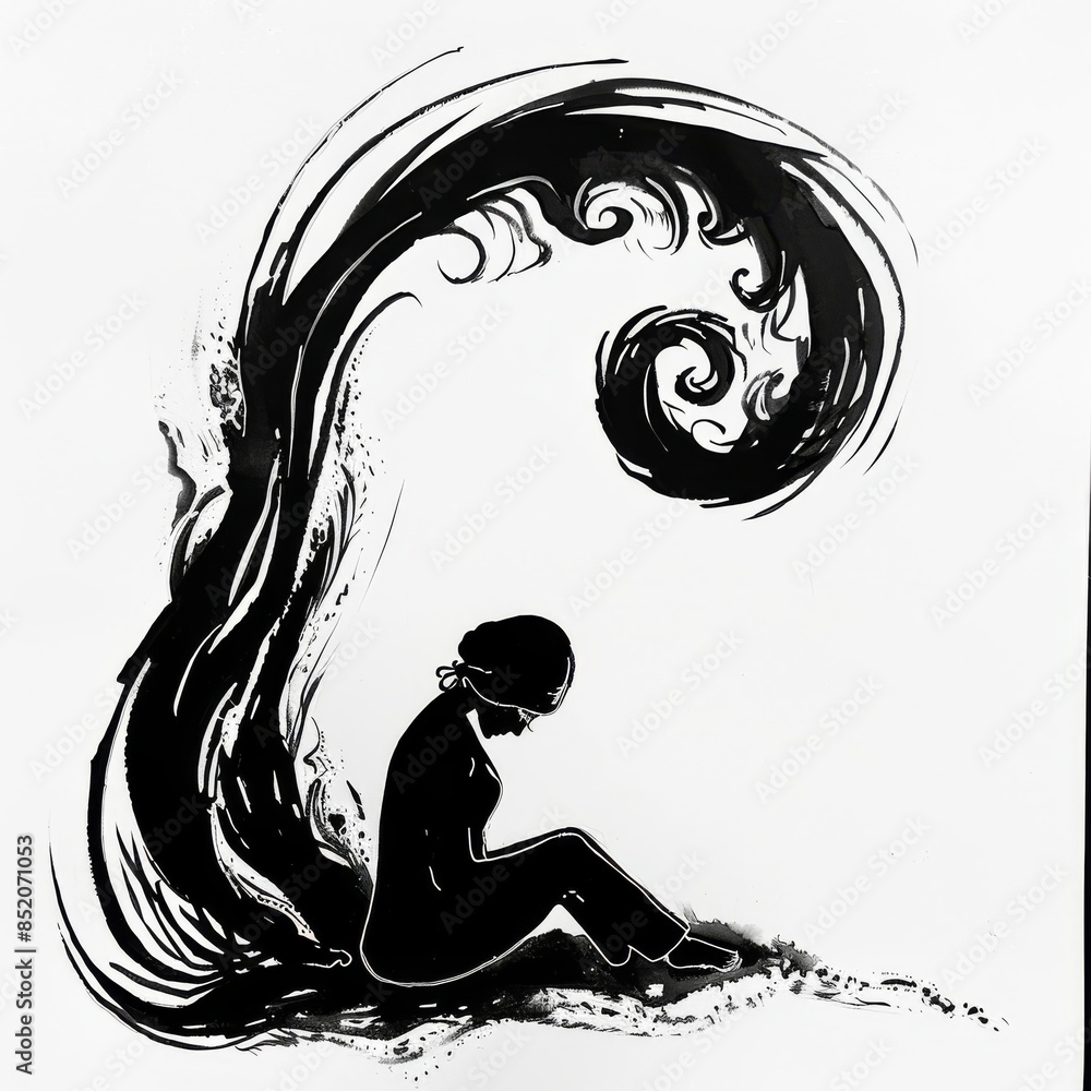 Abstract art watercolor painting illustration drawing human body sit ...