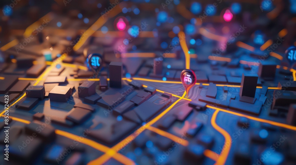 Foto de Navigating through a city map with multiple location markers to ...