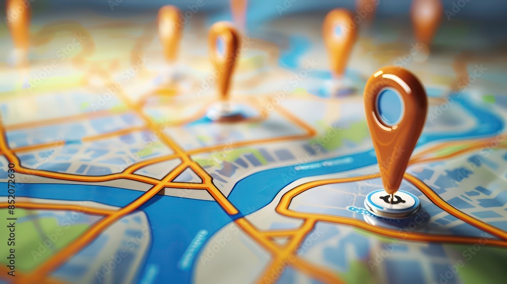 Navigating through a city map with multiple location markers to explore ...