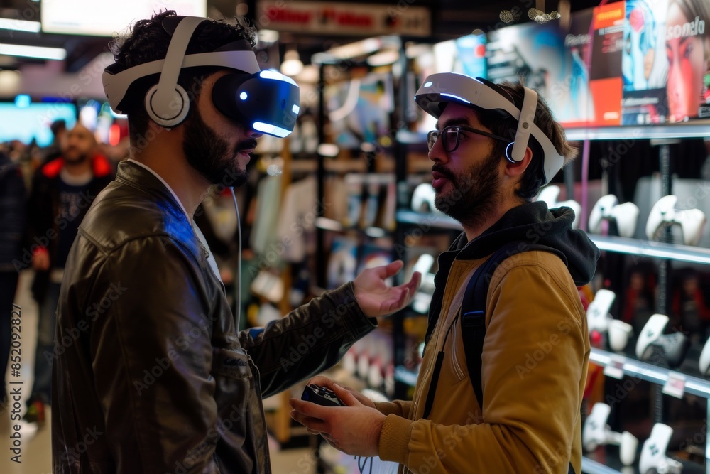 Knowledgeable sales rep demonstrating the augmented reality features of ...