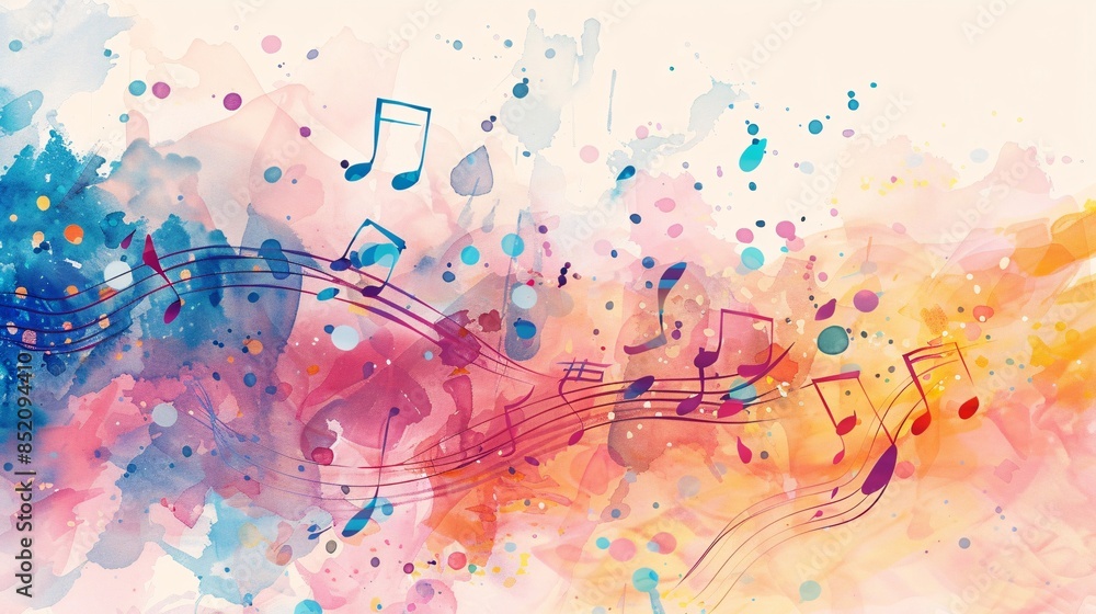 A colorful painting of musical notes and a watermark that says "Music ...