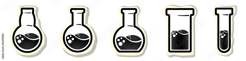 Sticker vector drawing of glass tubes, flasks for chemical experiments ...