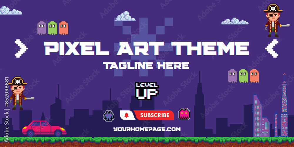 Pixel Art Theme Relive Classic Gaming with Retro Style and Design Stock Vector | Adobe Stock