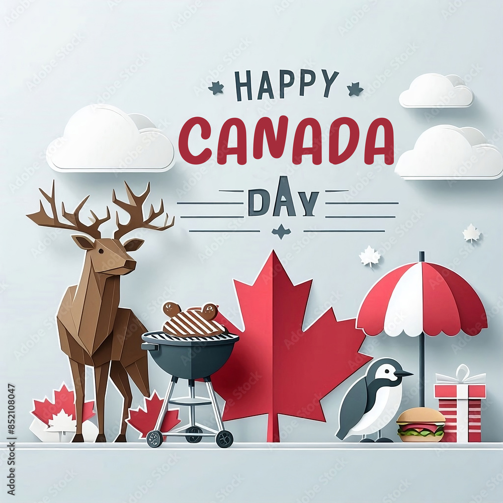 Happy Canada Day background with canada day celebration card with BBQ ...