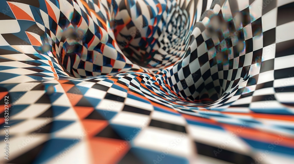 optical illusion made from black and white checkered patterns, creating ...