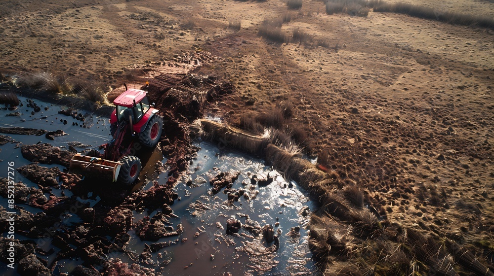 Peat Harvester Tractor on Collecting Extracting Peat Mining and ...