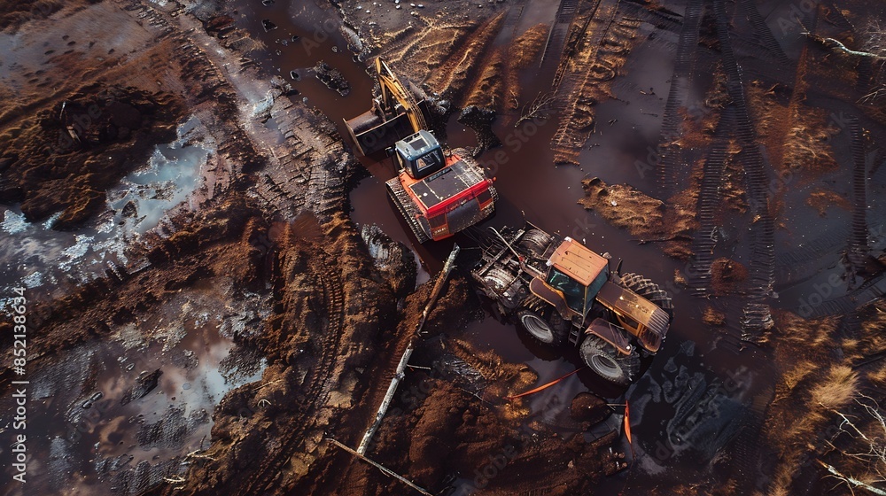 Peat Harvester Tractor on Collecting Extracting Peat Mining and ...