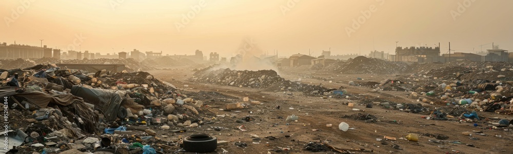 Large pile of garbage on the ground, neglected and deteriorating ...