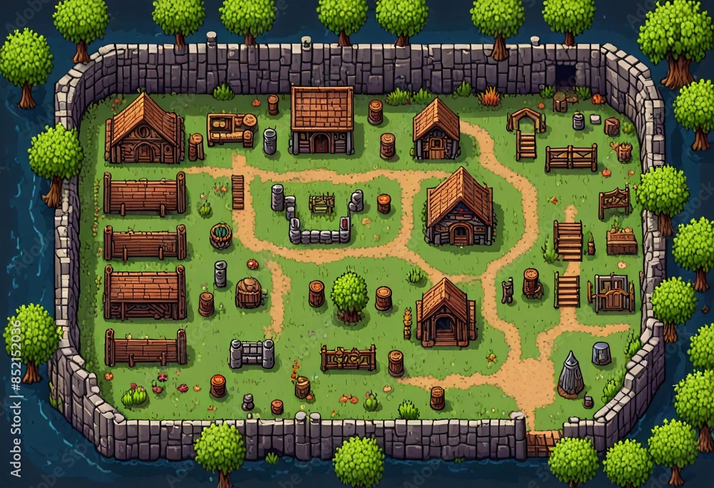 asset for a bit pixel platform mobile game,dirt grass wood tree bush ...