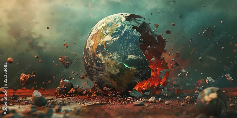 The surface of the planet is covered with giant cracks and fissures ...