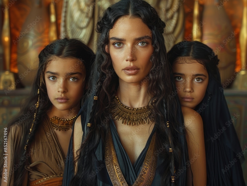 Nefertiti with her daughters, showcasing her role as a mother, with the ...