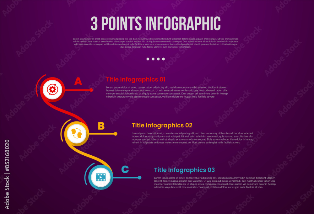 3 points or step process infographic with creative circle connection ...