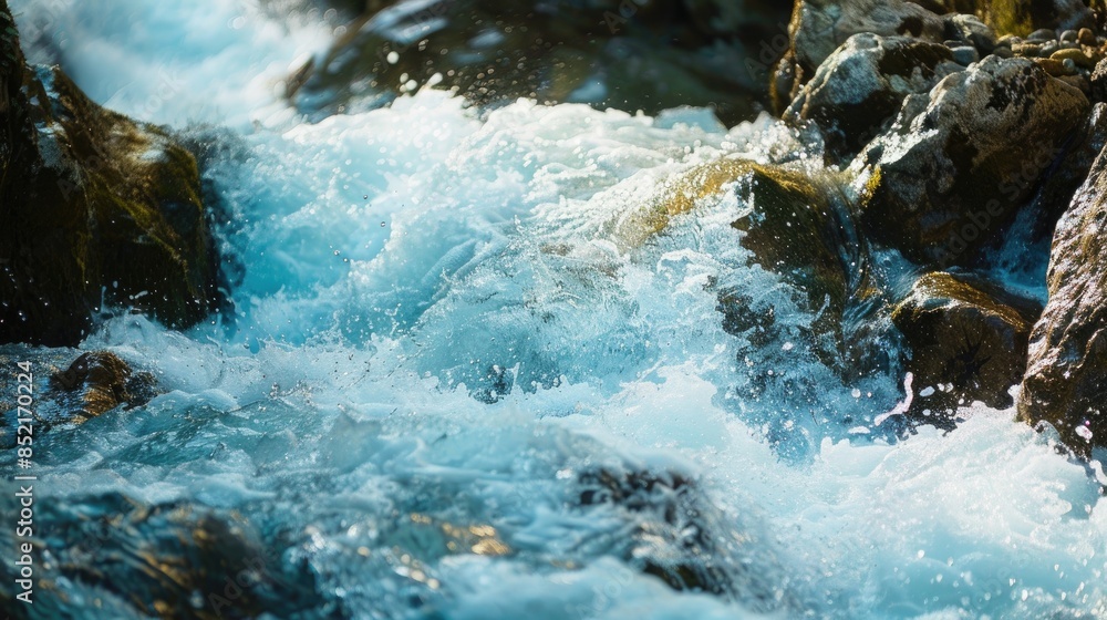 Capturing a mesmerizing close up of a cascading turbulent waterfall ...