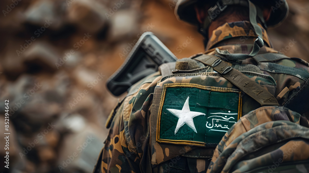Pakistan Soldier Soldier with flag Pakistan Pakistan flag on a military ...