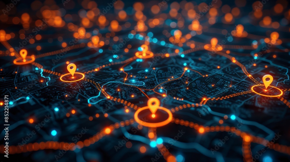 An interactive map featuring pulsating icons indicating real-time ...