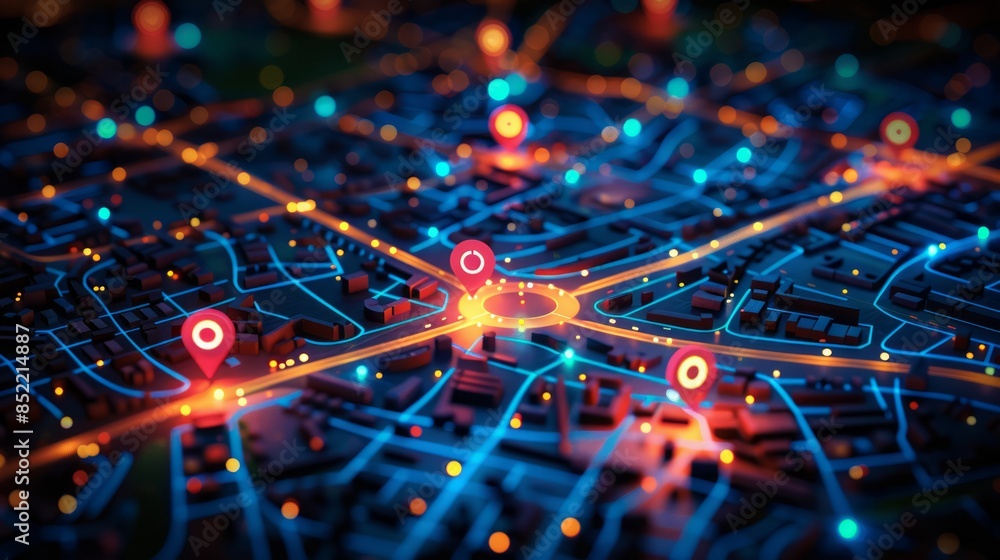 An interactive map featuring pulsating icons indicating real-time ...