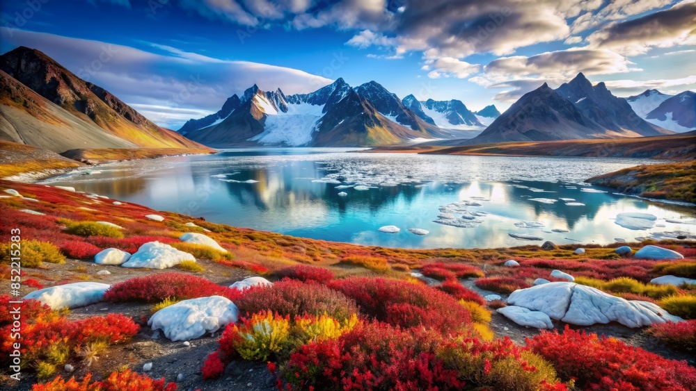 Vibrant arctic landscape showcasing majestic polar flora, icy mountains ...