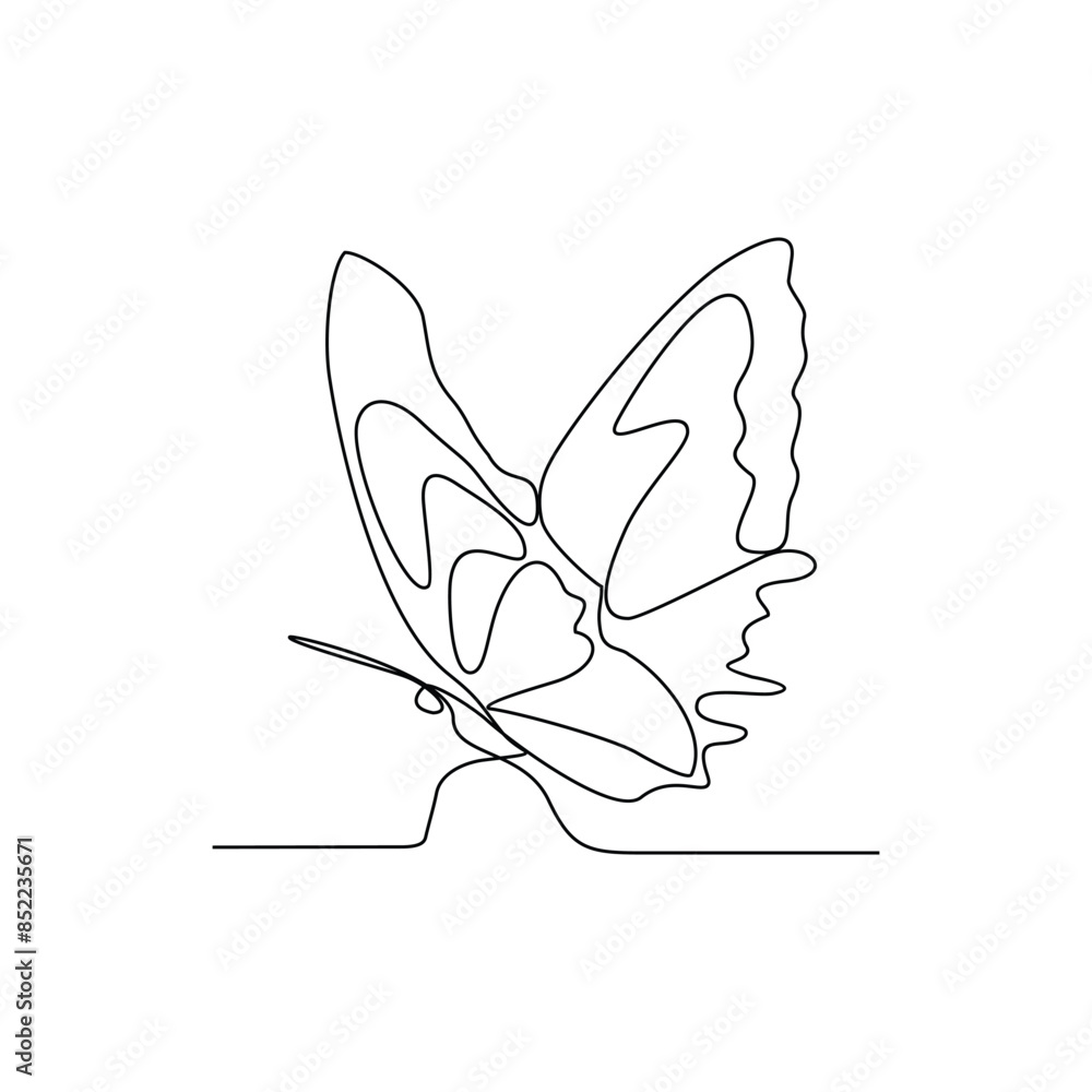 One continuous line drawing of Butterflies are flying and will land on ...