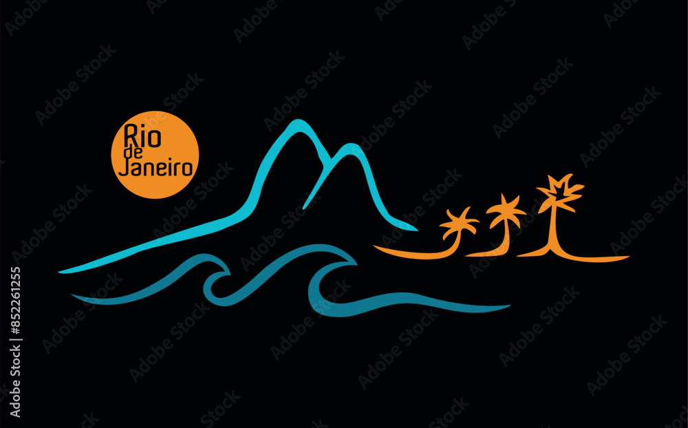Vector, stylized illustration of the coastal landscape of the city of ...
