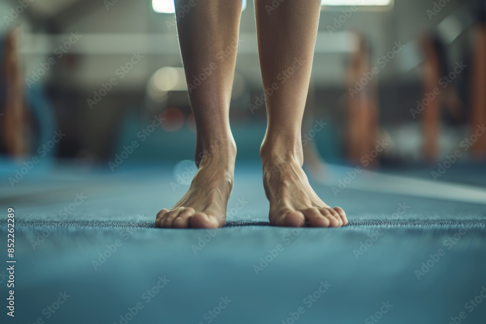 Close-up, acrobatic gymnastics, gymnast's feet in perfect alignment ...