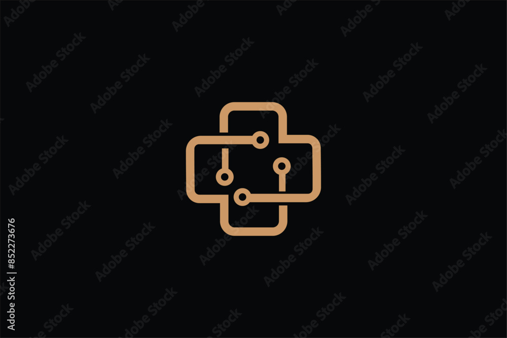 plus sign technology company logo, digital circuit letter M or C tech ...