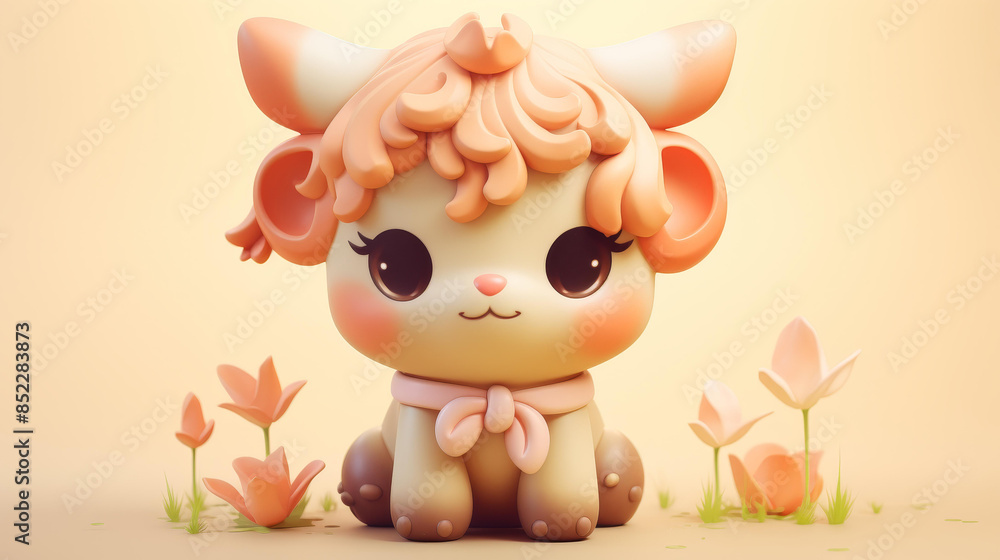 Handcrafted clay Ox figurine in muted pastels, perfect as a kawaii ...