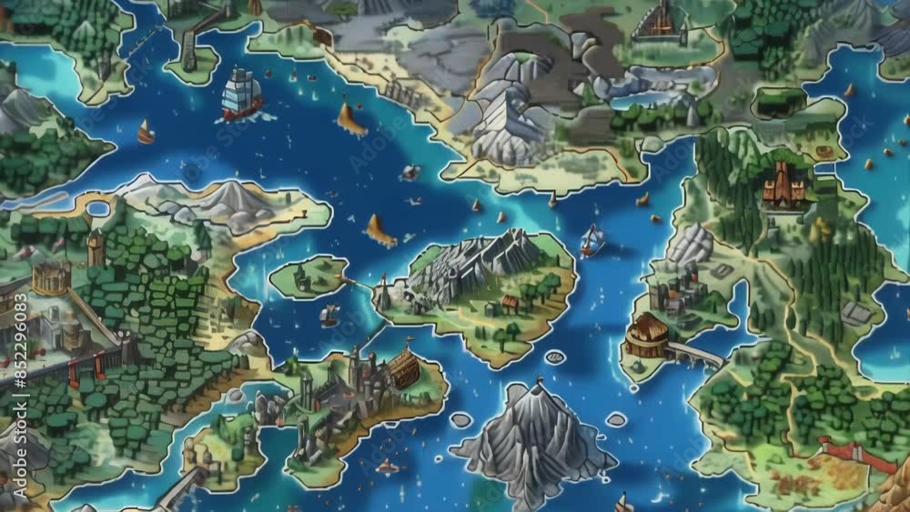 A detailed fantasy world map showcasing diverse landscapes, including ...