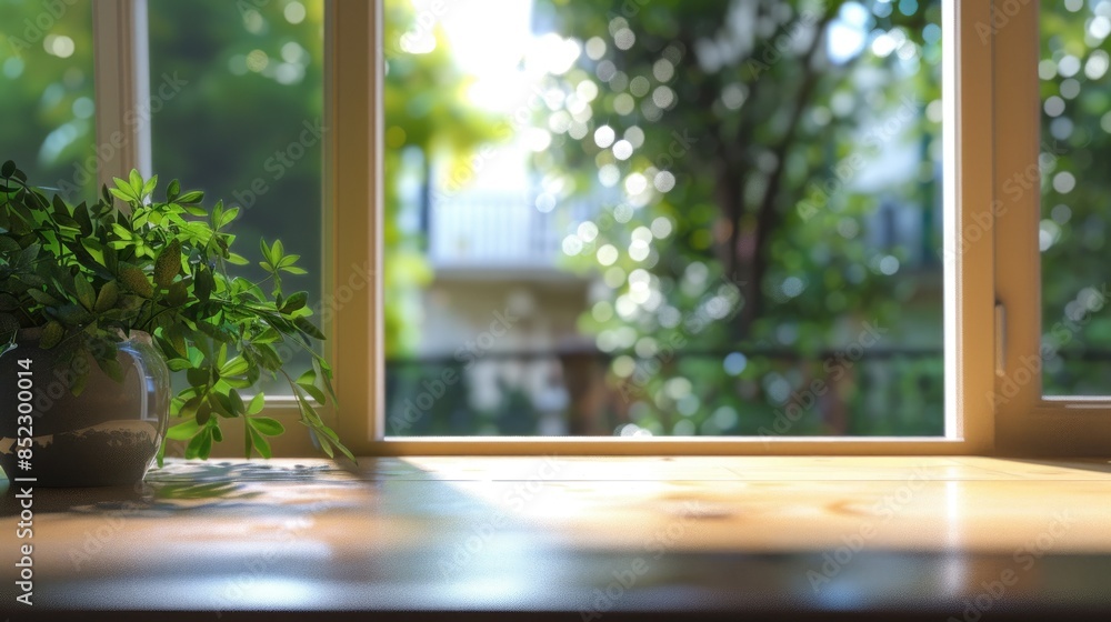 Background image of close up of a window with green leaves outside ...