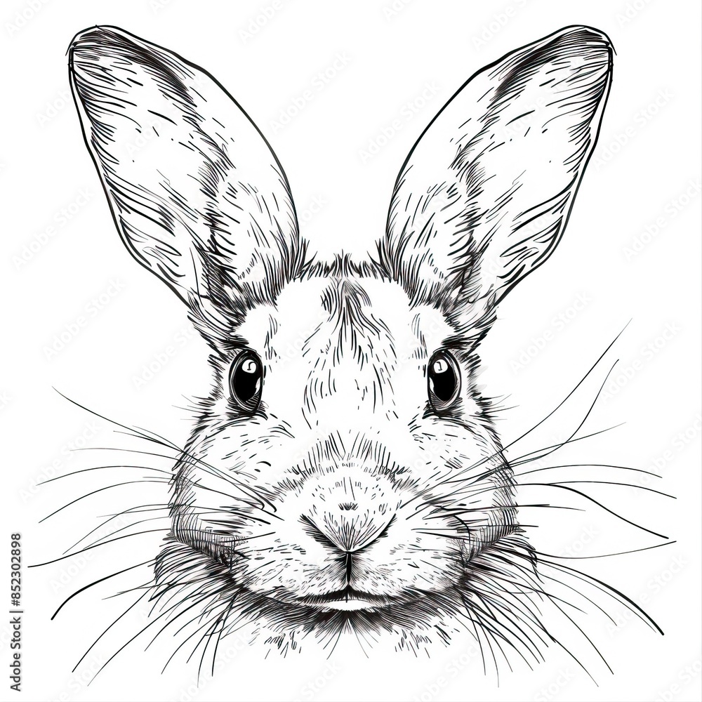 Easter bunny hand drawn, face of rabbits. Ears and muzzle with whiskers ...