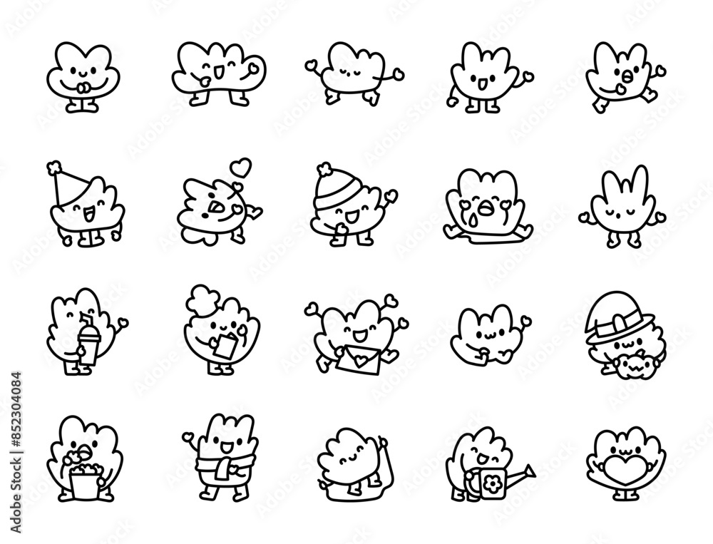 Grass character funny face. Coloring Page. Charming cartoon hero. Hand ...