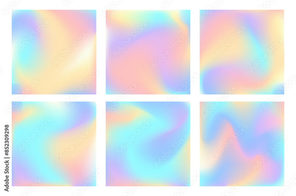 Unicorn pastel gradients. Set of vector holographic square backgrounds ...