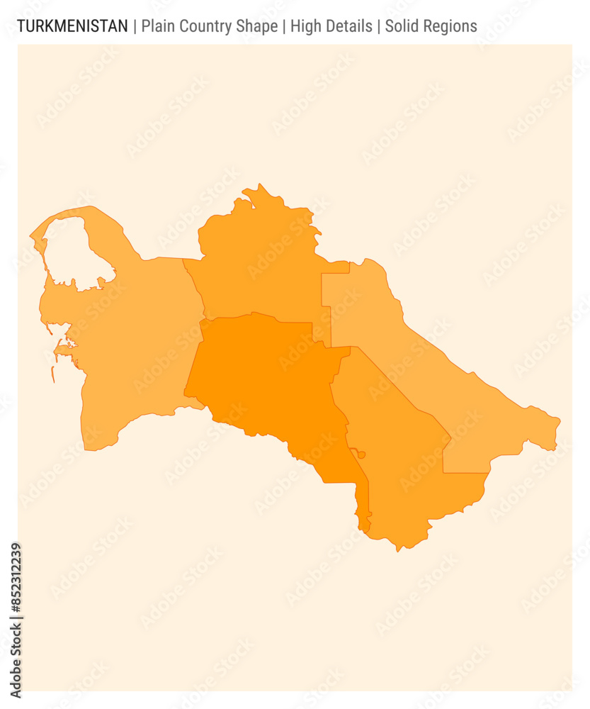 Turkmenistan plain country map. High Details. Solid Regions style ...
