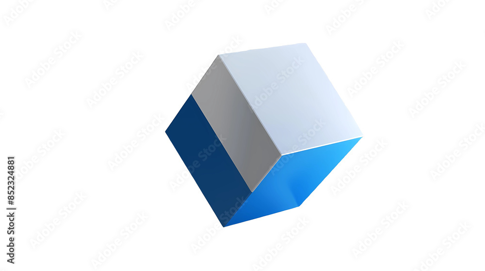 Abstract model a blue and white cube design floating on transparent ...