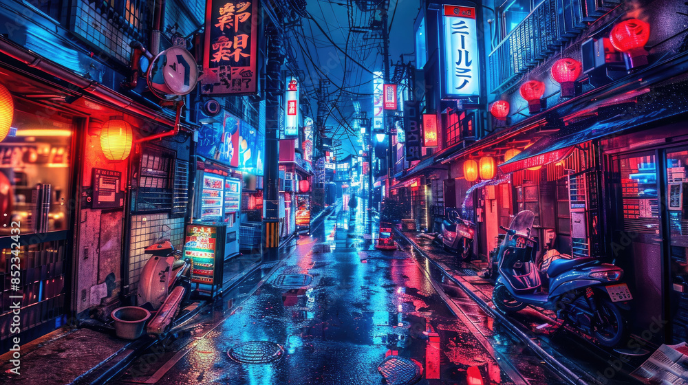Realistic Cyberpunk Tokyo Night Street Scene Stock Photo | Adobe Stock
