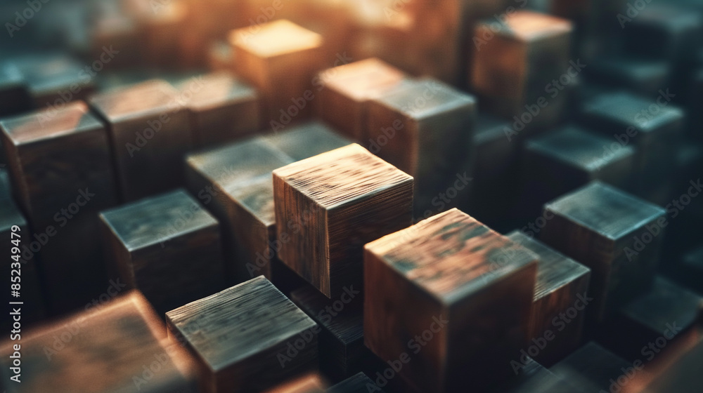 Solid 3D blocks stacked in a staggered, cascading formation Stock Photo ...