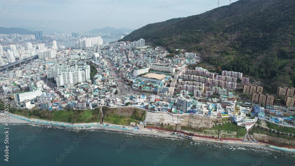 aerial view of Huinnyeoul Culture Village in Busan, Korea. The picture ...