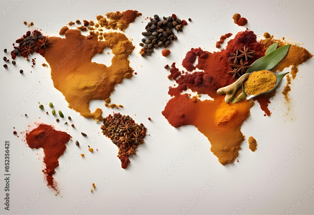 spices from different countries, parts of the world, representing ...