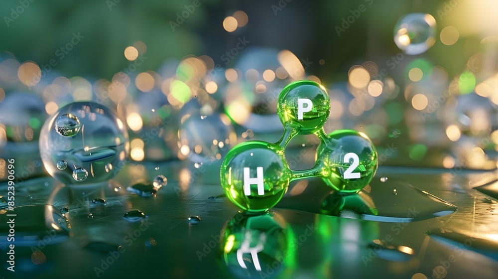 Green Hydrogen H2 gas molecule. Production of green hydrogen energy ...