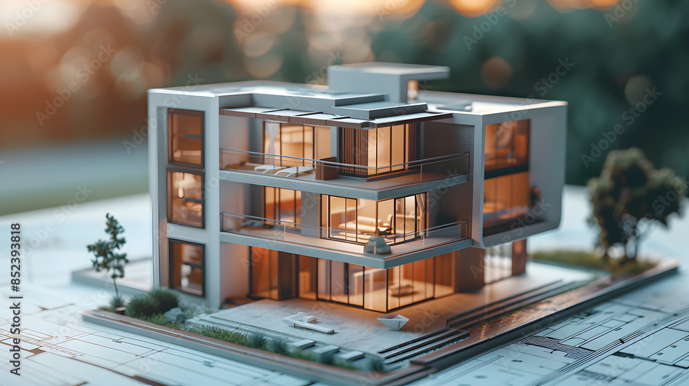 3D miniature model contemporary minimalist luxury new house ...