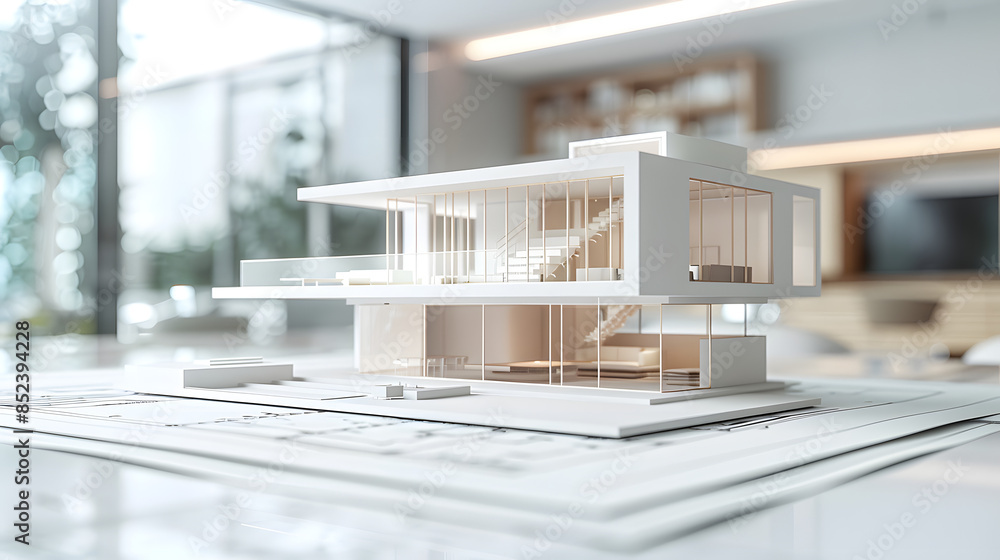 3D miniature model contemporary minimalist luxury new house ...