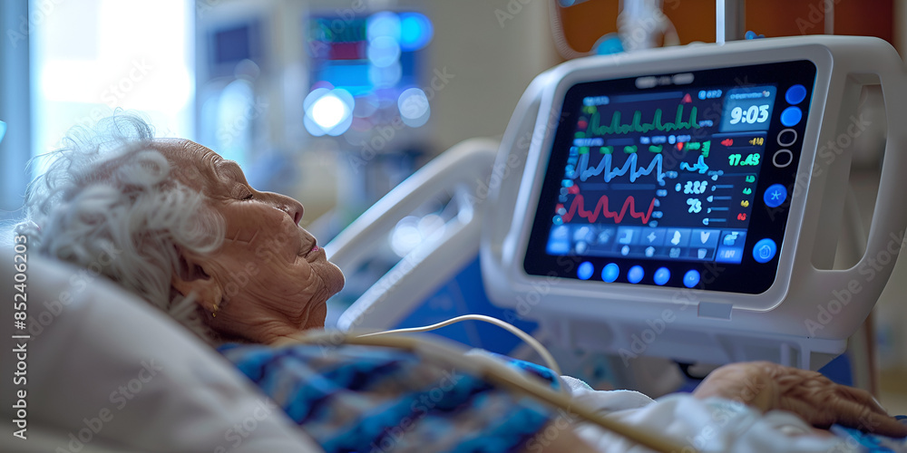 Elderly Patient Monitored by Advanced Medical DeviceModern Healthcare ...