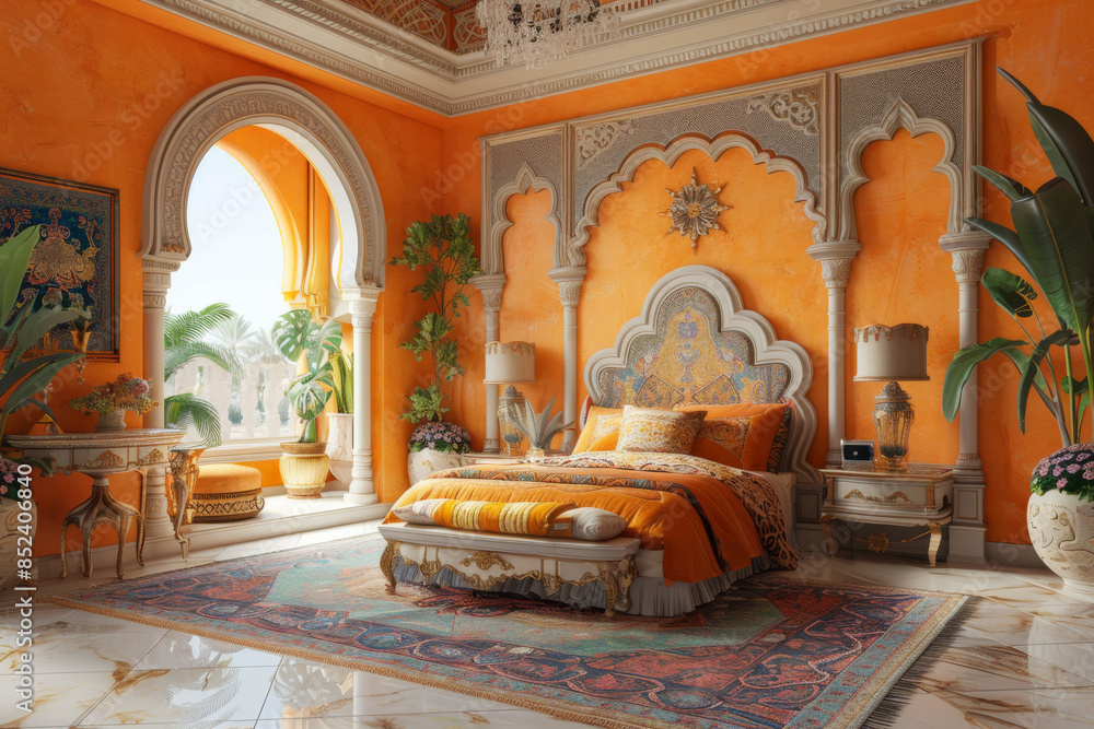 luxury bedroom in arabic interior design. islamic style interior design ...